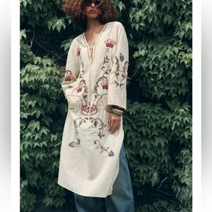 Zara | Dresses | Zara Embroidered Floral Tunic Dress Zw Collection Nwt ...